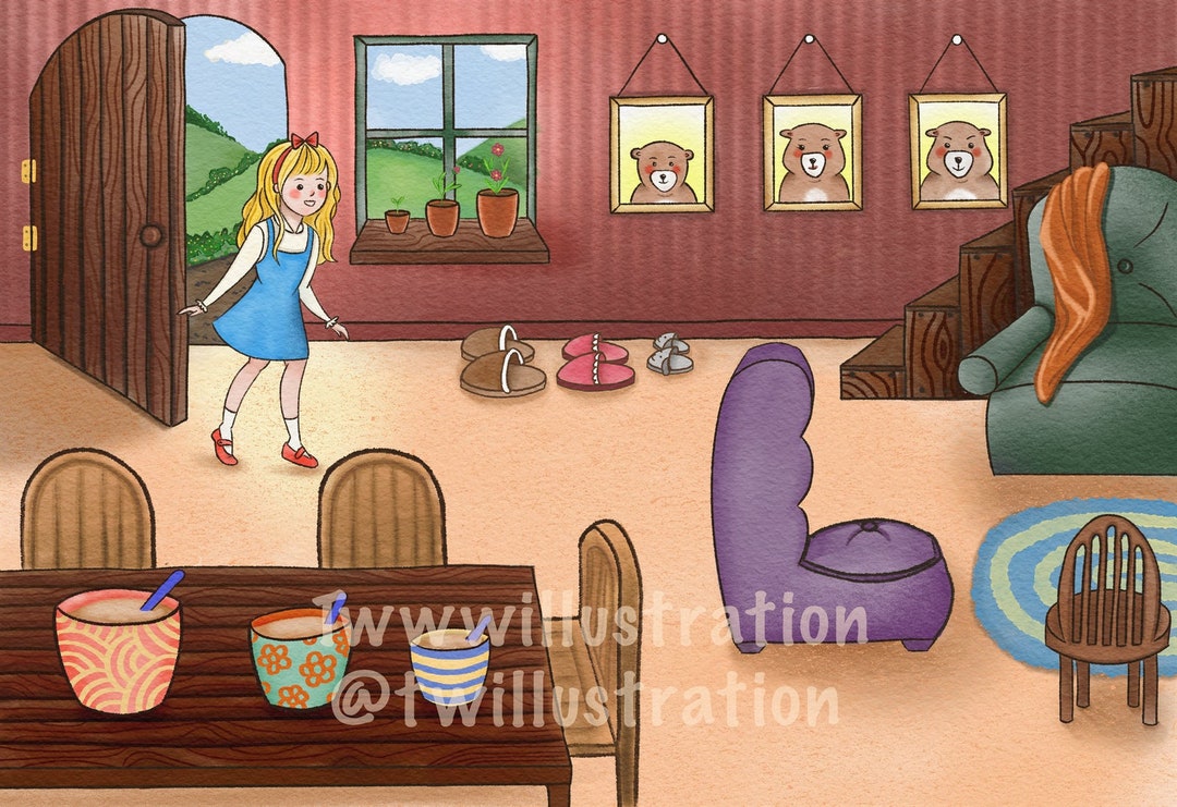 Goldilocks and the Three Bears Drawing, Nursery Decor, Children’s Story ...