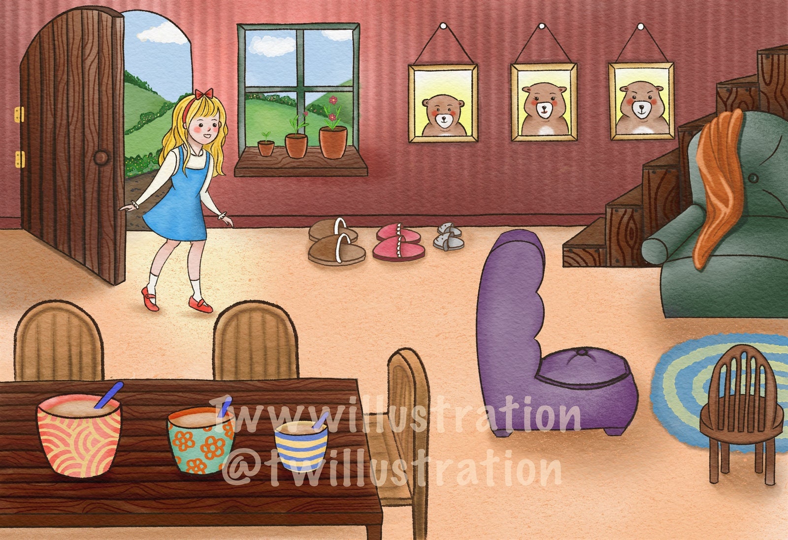 Goldilocks and the Three Bears Drawing, Nursery Decor, Children’s Story ...