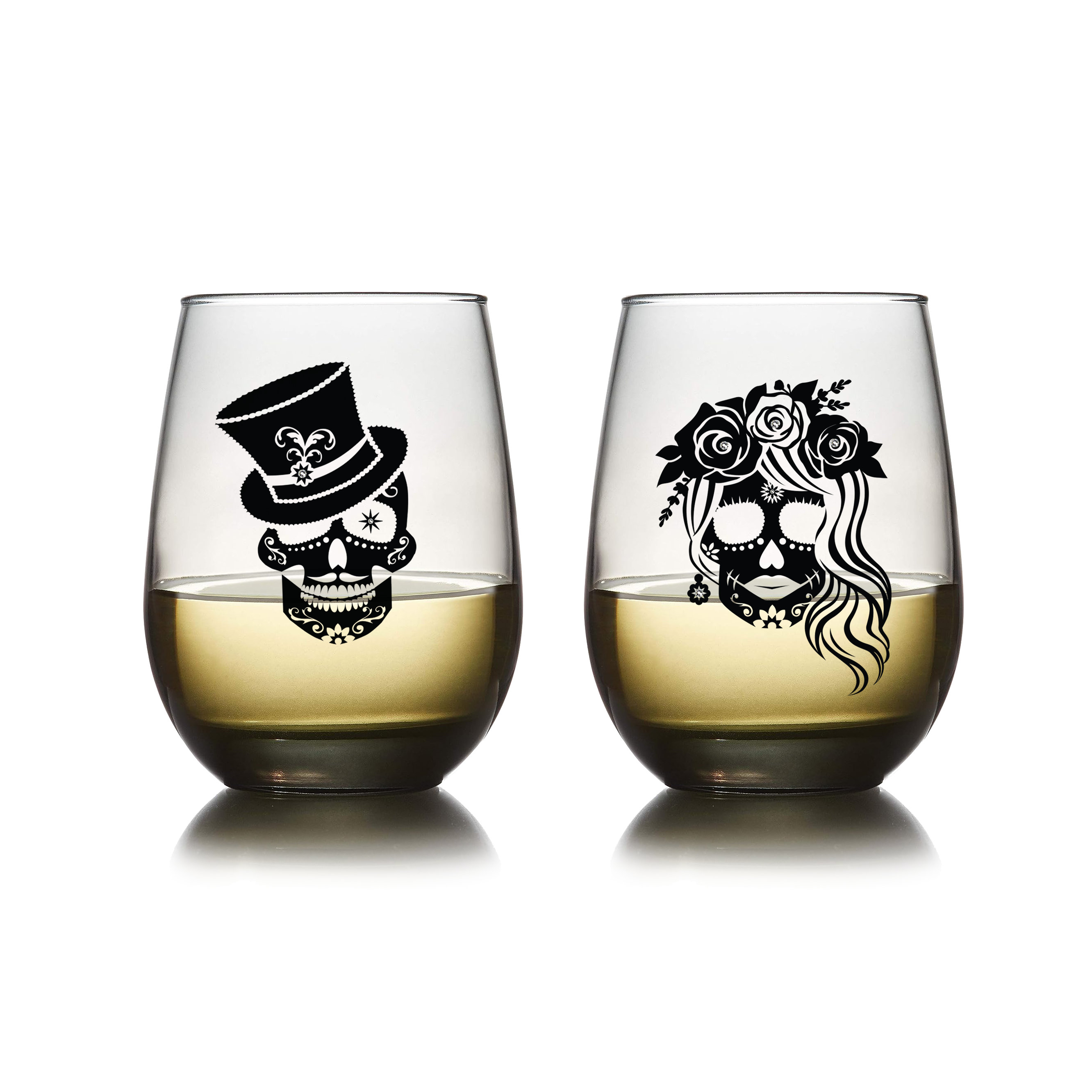 Dia De Los Muertos Glasses, Day of the Dead Glass, Halloween Glasses ...