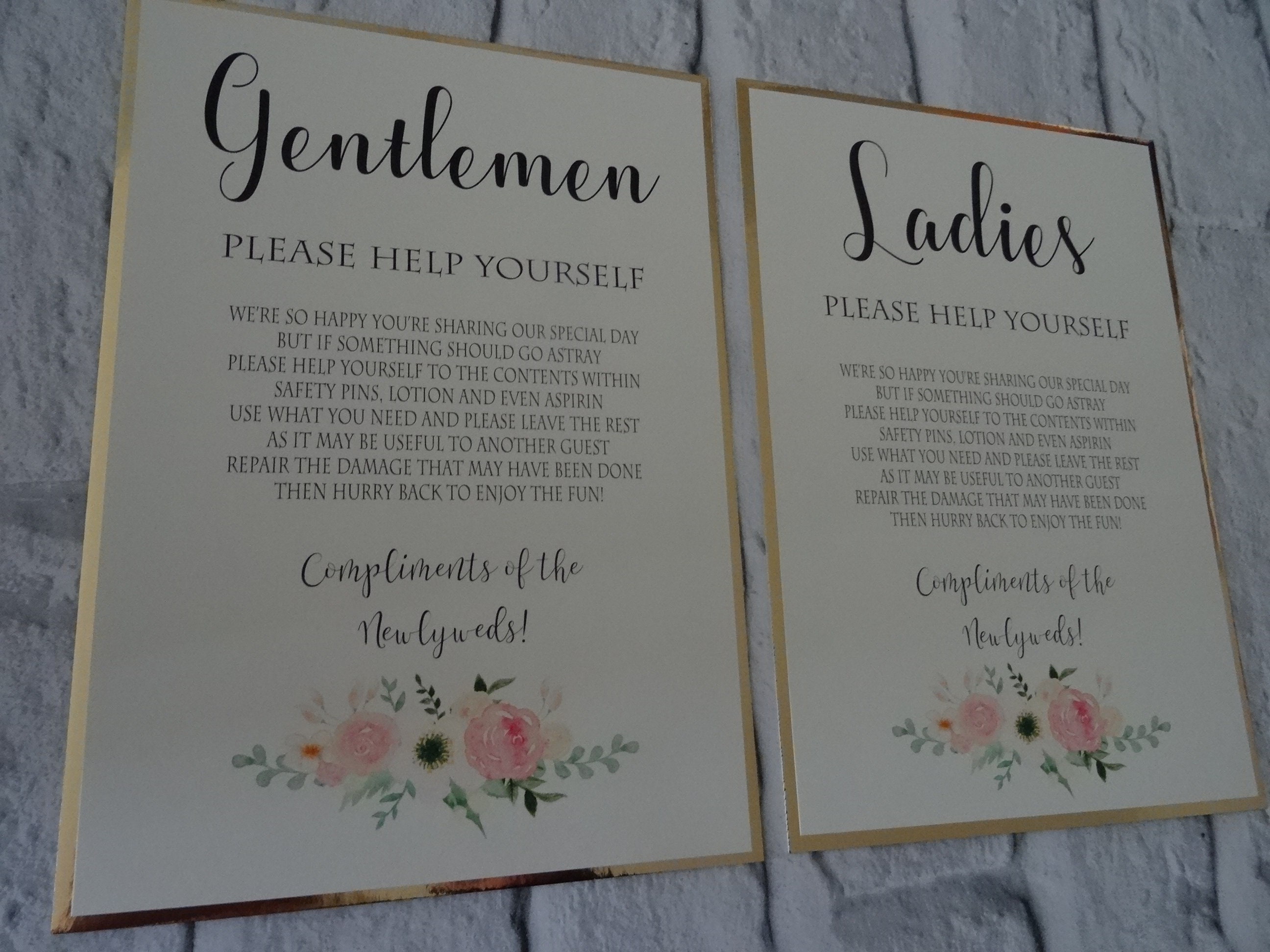 Wedding Toiletry Signs Ladies & Gentlemen Wedding Bathroom - Etsy UK