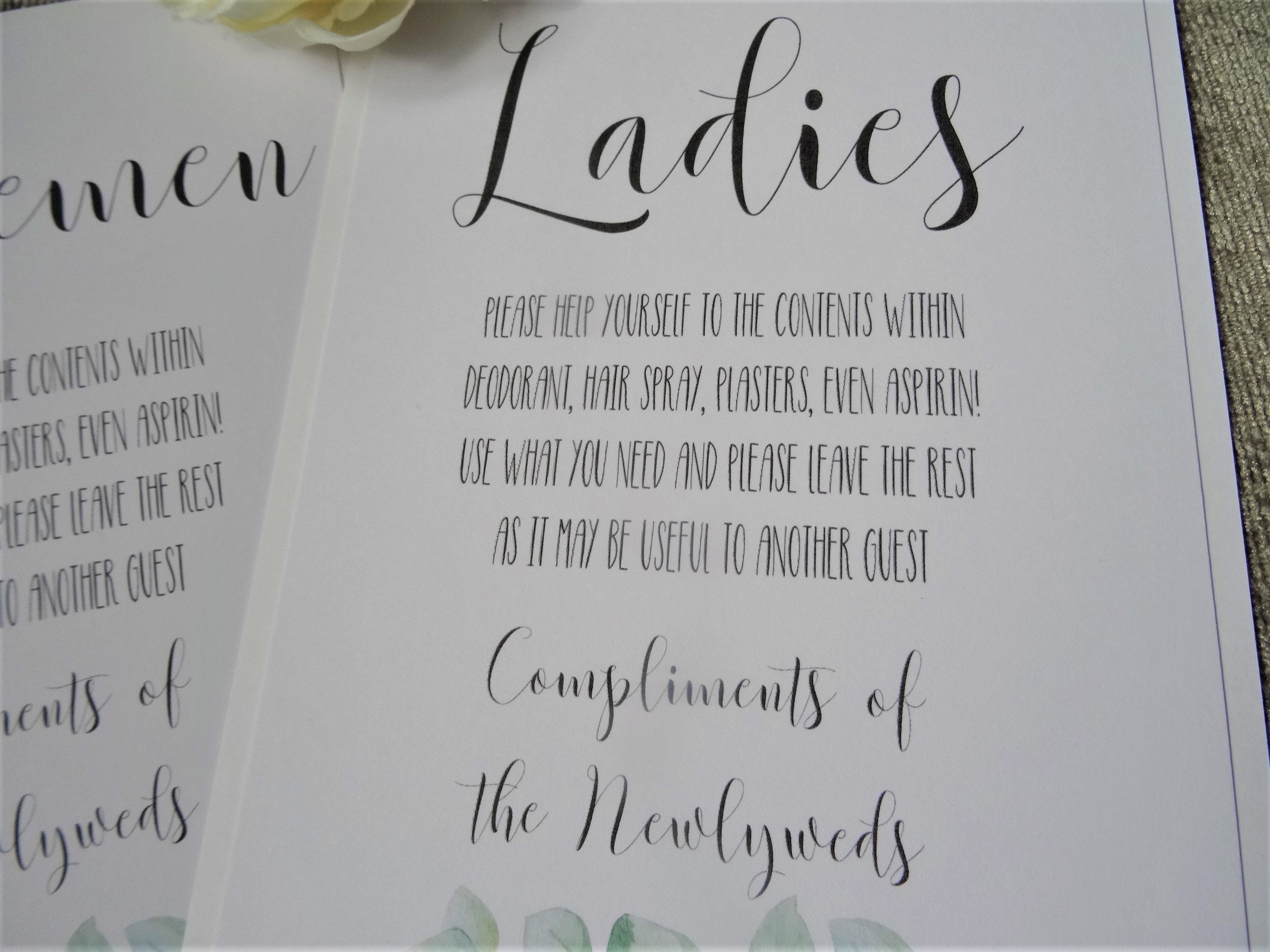 Wedding Toiletry Signs Ladies & Gentlemen Wedding Bathroom - Etsy UK