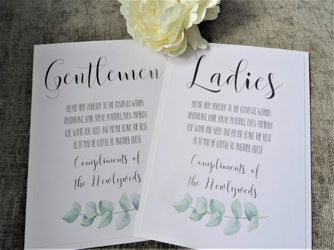 Wedding Toiletry Signs - Ladies & Gentlemen Wedding Bathroom Signs ...