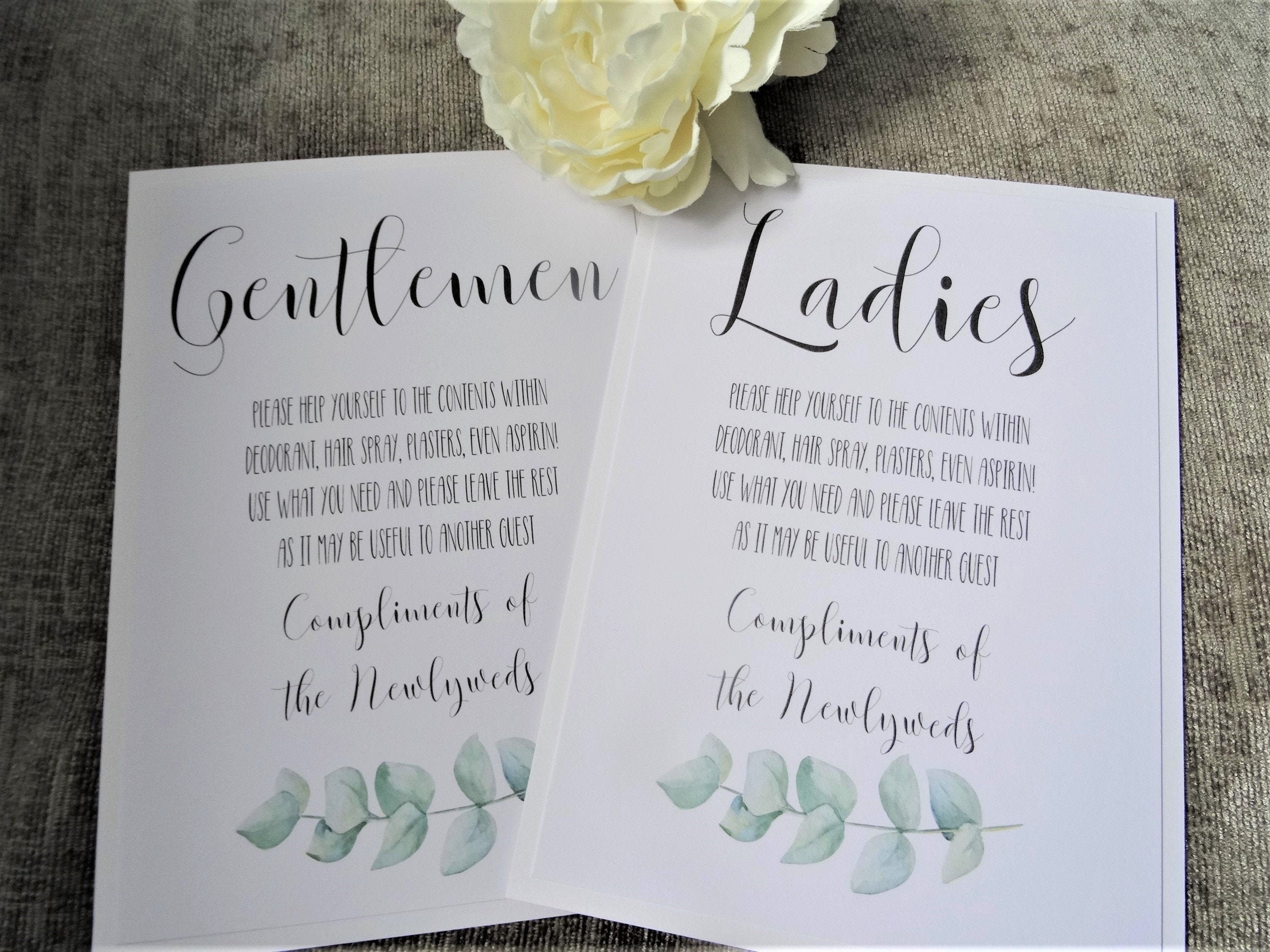 Wedding Toiletry Signs Ladies & Gentlemen Wedding Bathroom - Etsy UK