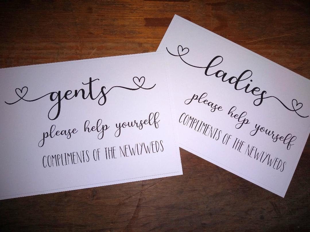 Wedding Toiletry Signs - Ladies & Gents Wedding Bathroom Signs - Etsy UK