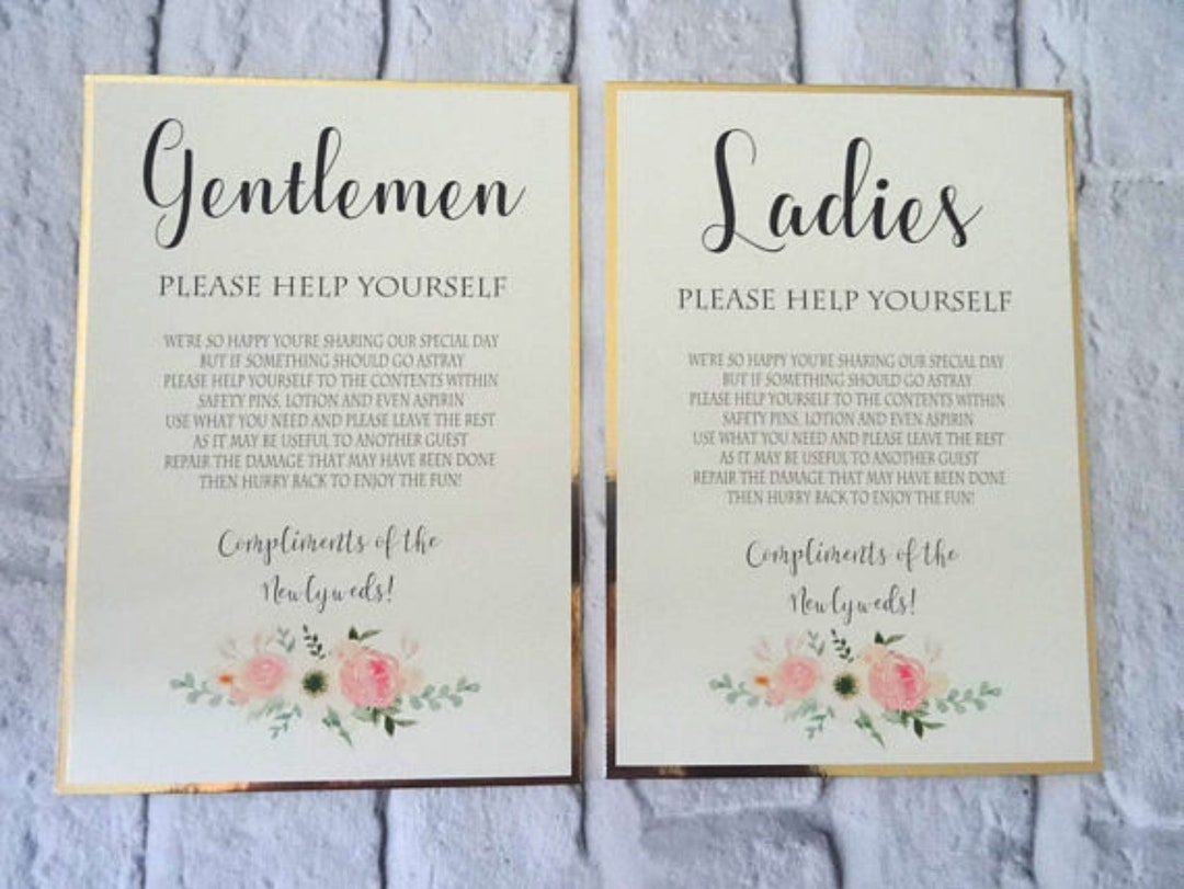 Wedding Toiletry Signs Ladies & Gentlemen Wedding Bathroom Signs - Etsy UK