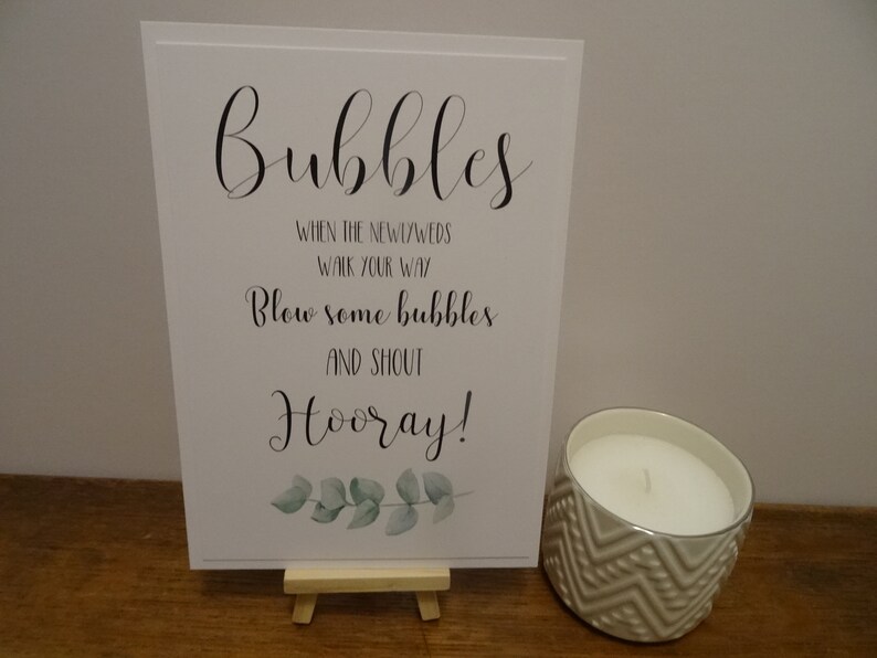 Bubbles Wedding Sign A5 or A4 Size Eucalyptus Design - Etsy