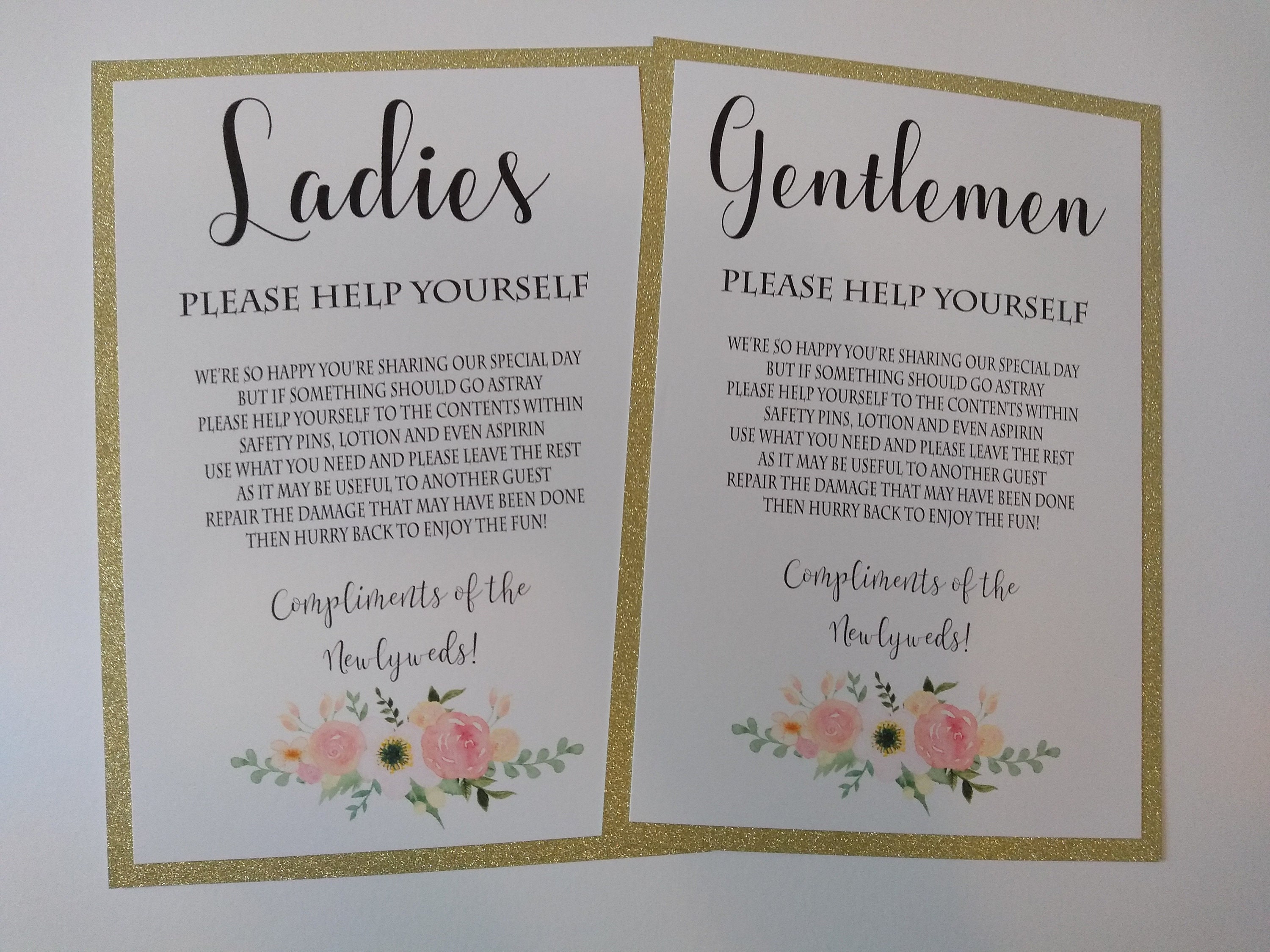 Wedding Toiletry Signs Ladies & Gentlemen Wedding Bathroom - Etsy UK