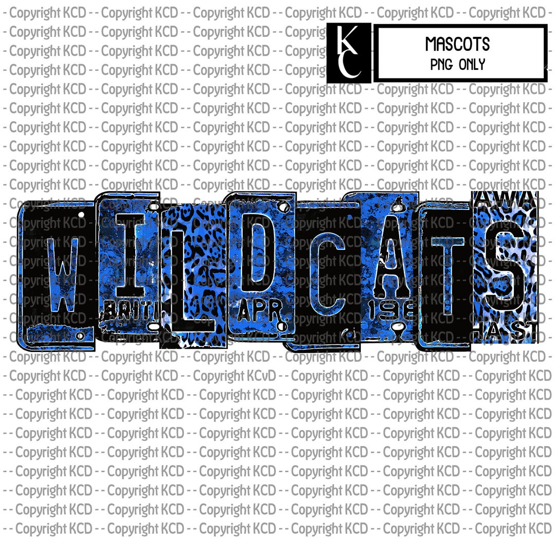 Blue Wildcats Mascot License Plate PNG for Sublimation DTF Printing ...