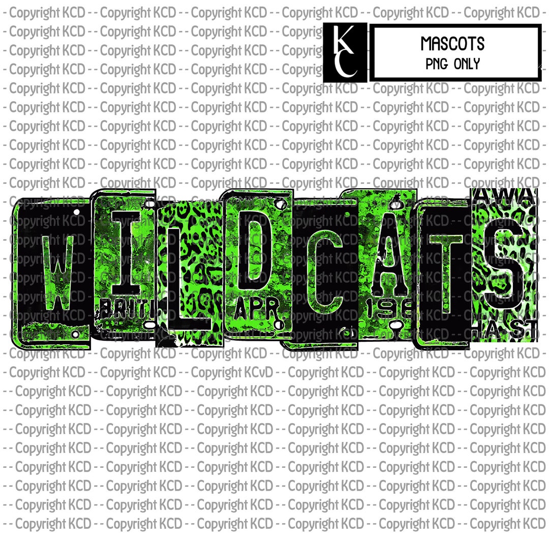 Green Wildcats License Plate PNG Design for Screen Print, Sublimation ...