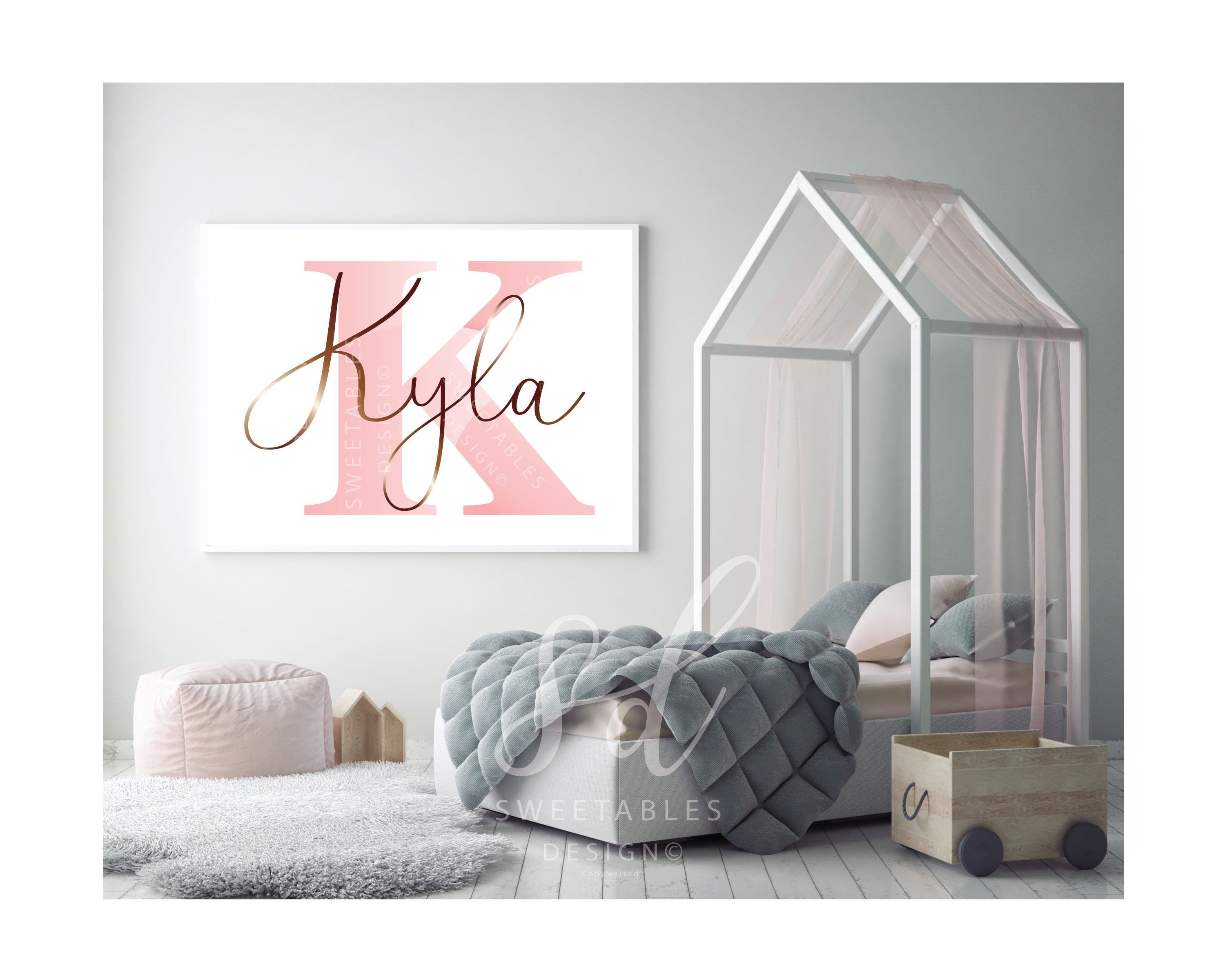 Kyla, Name Print, Pink and Gold Letters, Pink Nursery, Baby Shower Gift ...