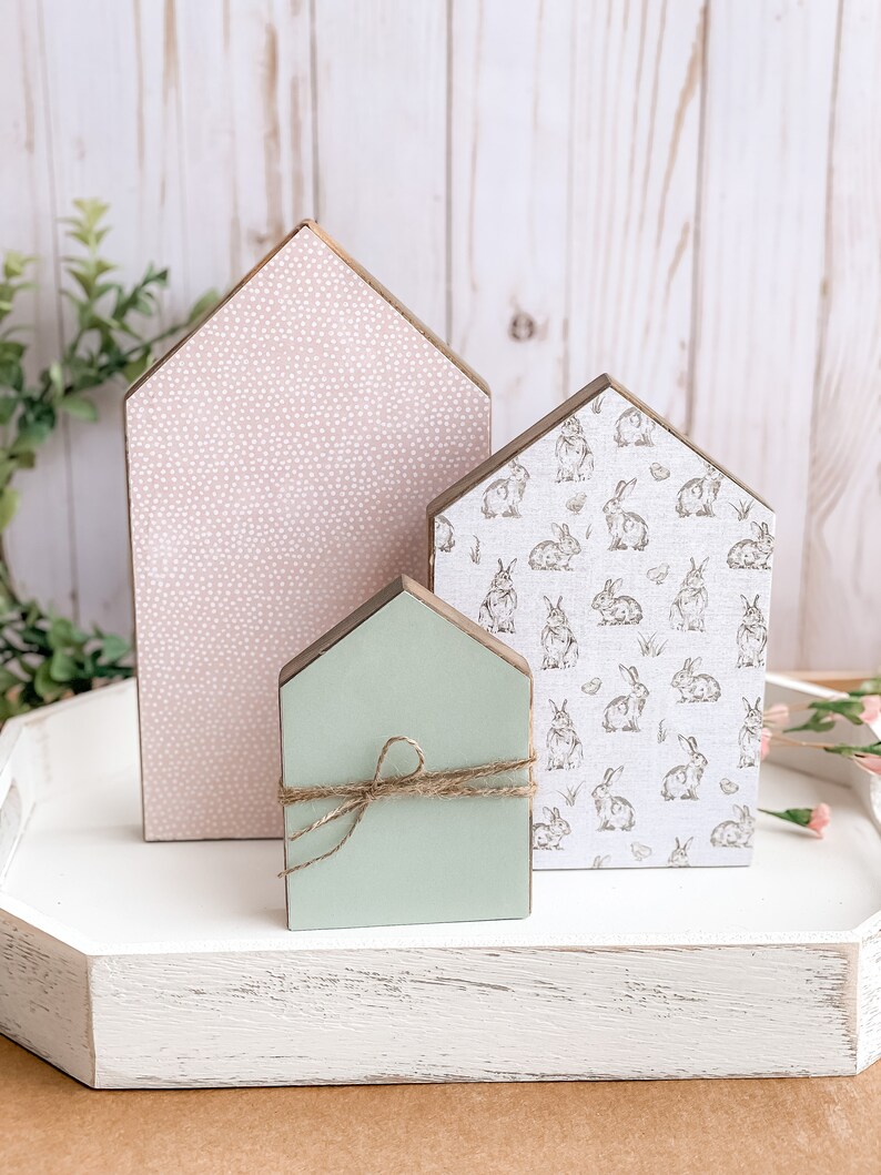 Set of 3 Wooden Easter Houses Easter Decor Farmhouse Easter - Etsy