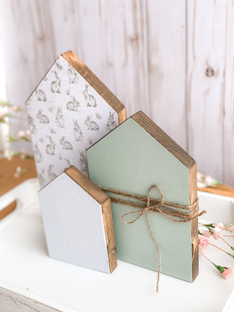 Set of 3 Wooden Easter Houses Easter Decor Farmhouse Easter - Etsy