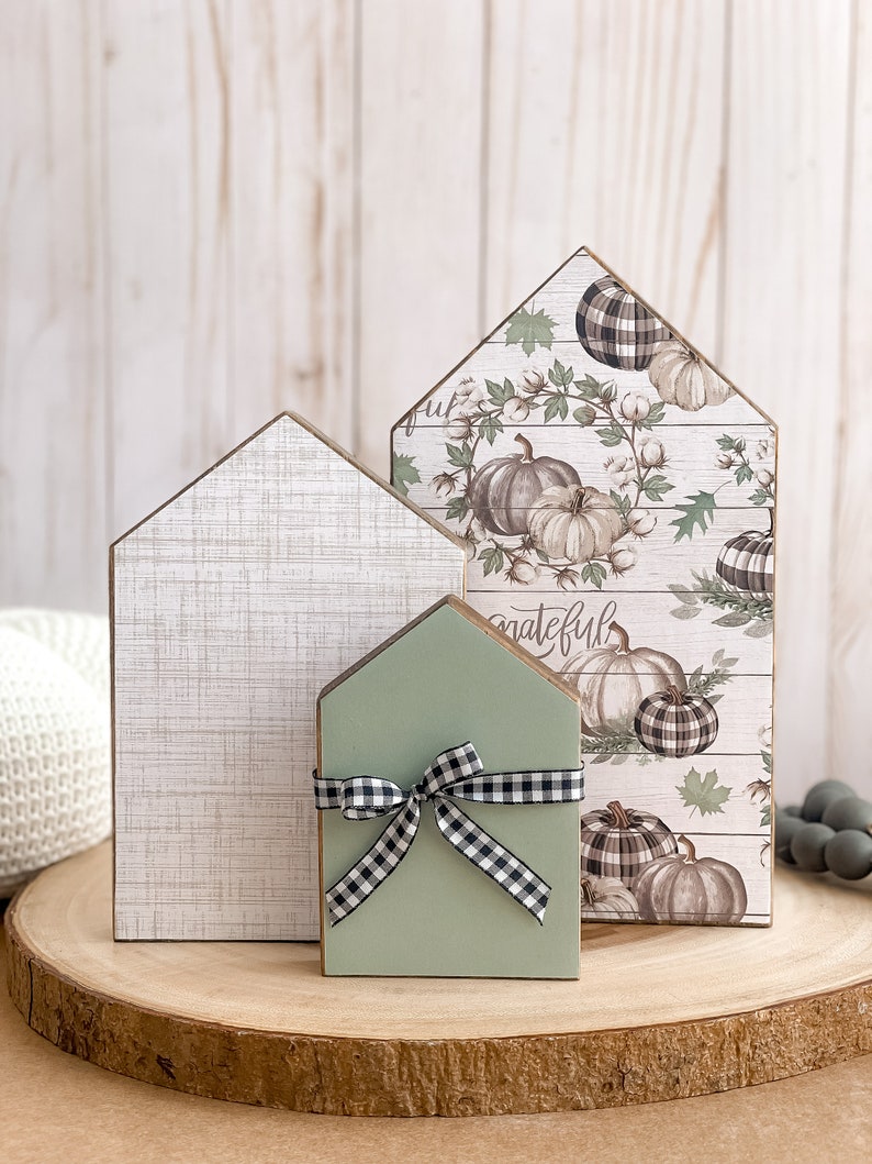 Wooden Fall House Set, Neutral Autumn Decor, Tiered Tray Display - Etsy