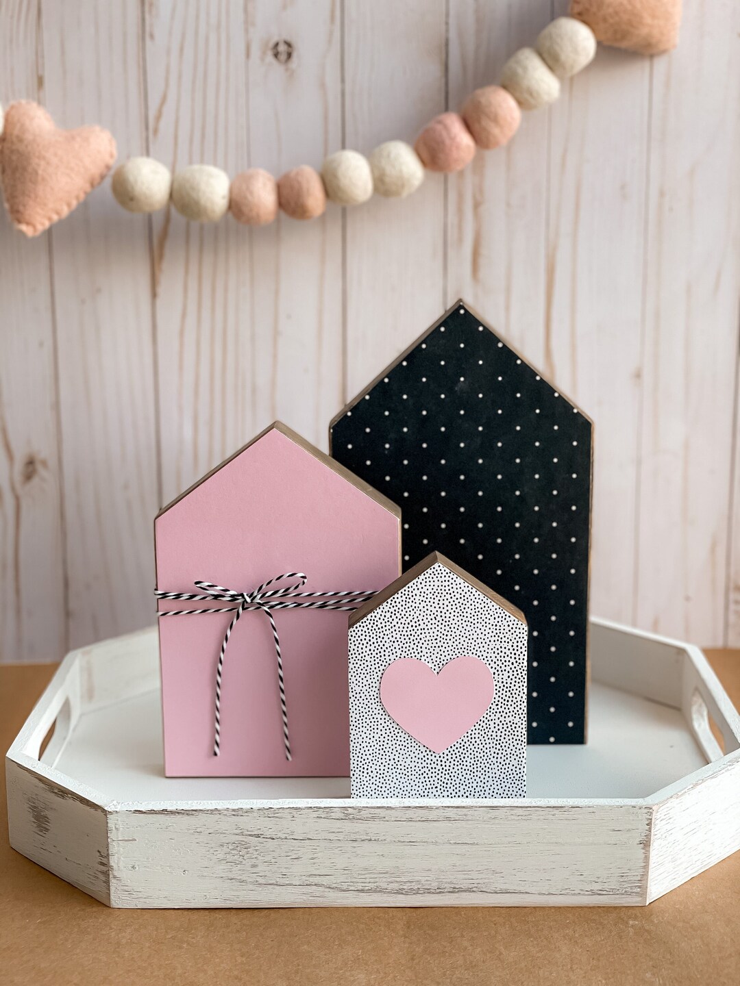 Valentines Day Wood Houses, Wood Decor, Set of 3 Houses, Entry Table ...