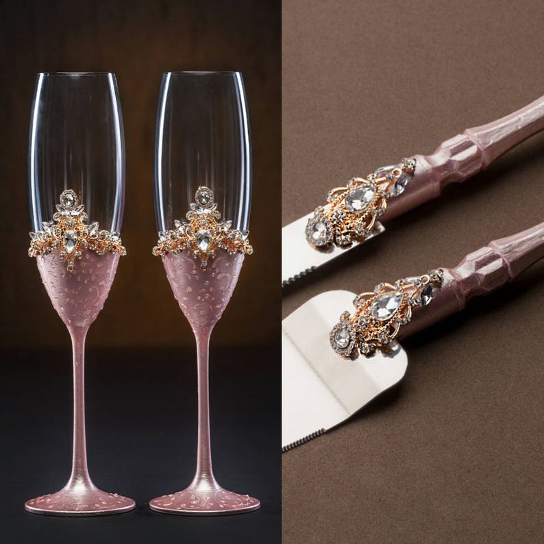 Rose Gold Wedding Glasses Rose Gold Wedding Cake Server Set | Etsy