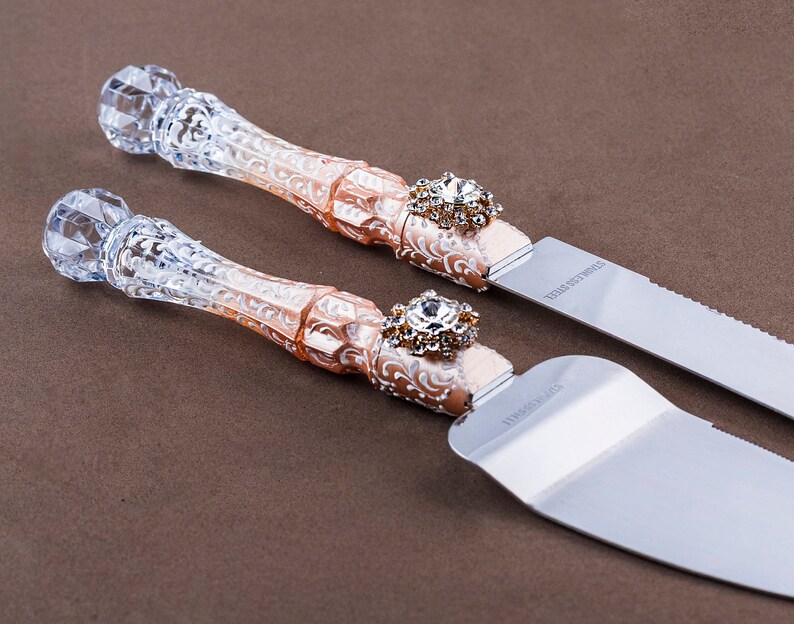 Rose Gold Wedding Glasses Cake Server Set Personalized Glass - Etsy