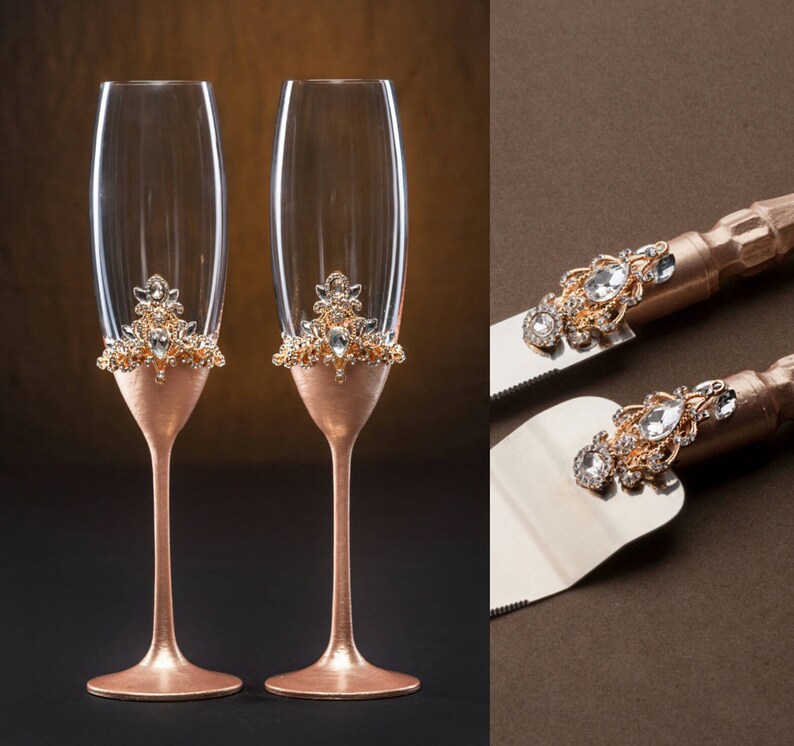 Rose Gold Wedding Glasses Rose Gold Wedding Cake Server Set | Etsy