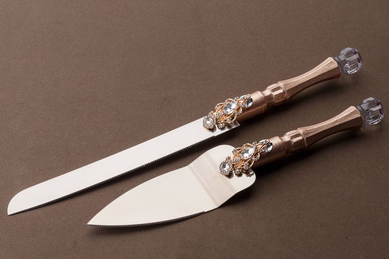 Rose Gold Wedding Glasses Rose Gold Wedding Cake Server Set | Etsy