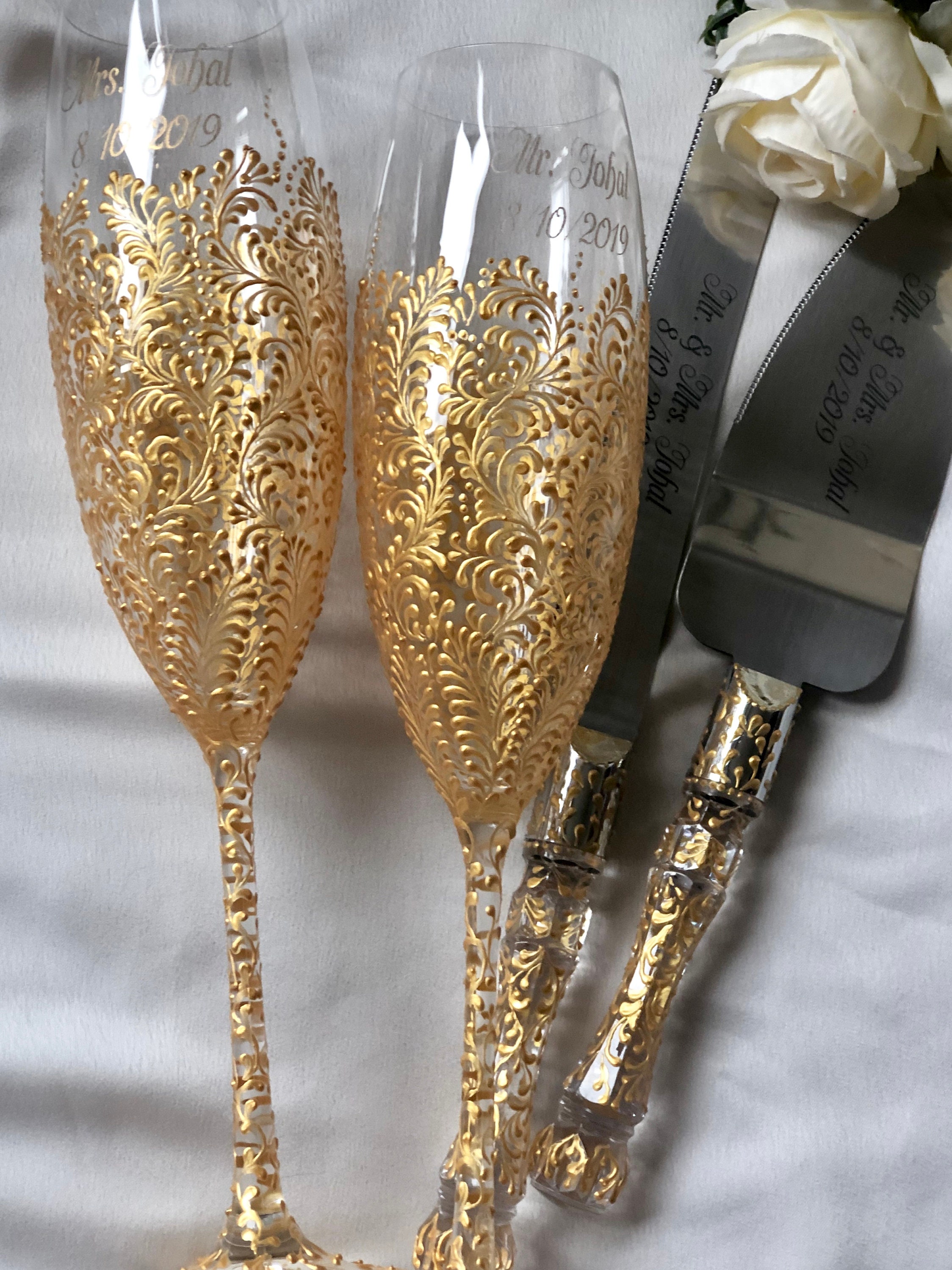 Personalized Gold Wedding Flutes Hand Painting Glasses Wedding - Etsy