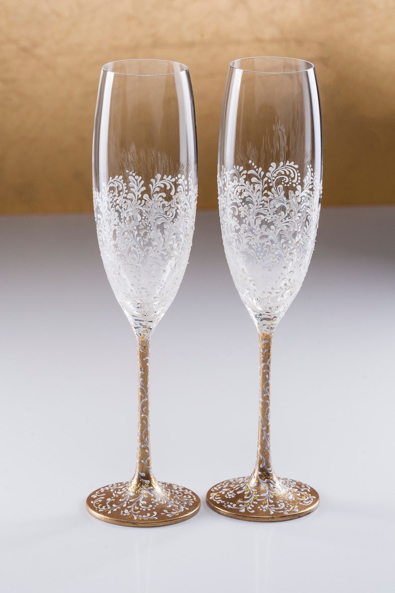 Personalized White Gold Wedding Flutes With Engraving Wedding | Etsy