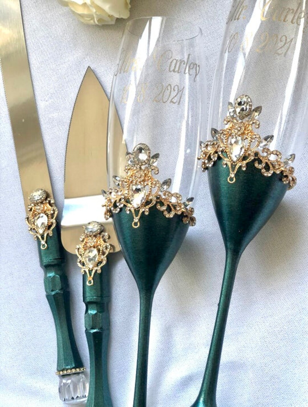 Emerald Wedding Glasses Green Wedding Glasses Green Wedding Flutes ...