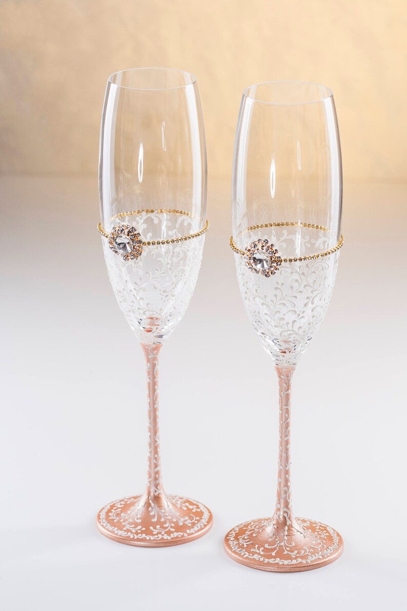 Rose Gold Wedding Glasses Cake Server Set Personalized Glass - Etsy