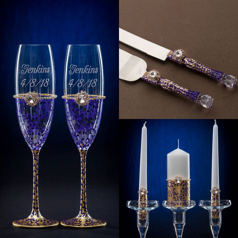 Rose Gold Wedding Glasses Cake Server Set Personalized Glass - Etsy