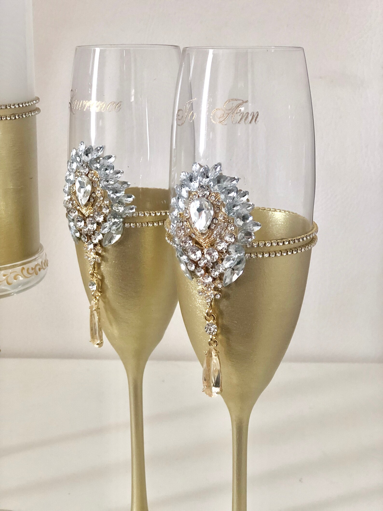 Gold Wedding Set of 10: Engraving Wedding Glasses Cake Server | Etsy