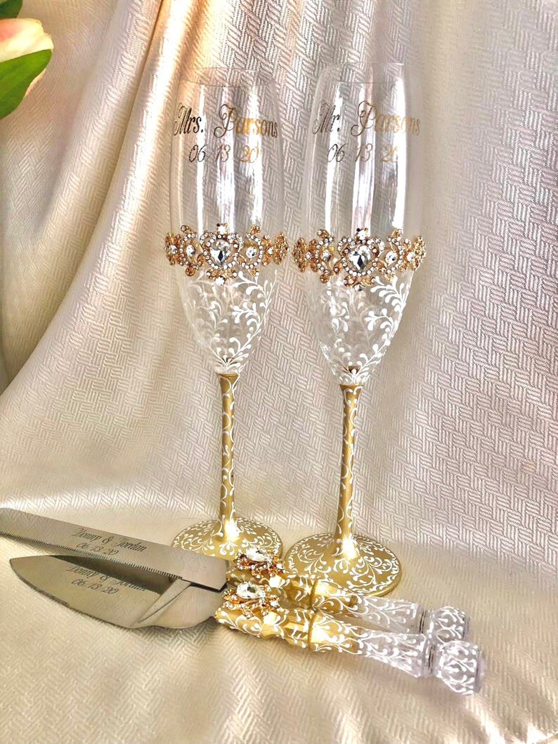 Personalized Wedding Glasses White Gold Wedding Glasses Golden | Etsy