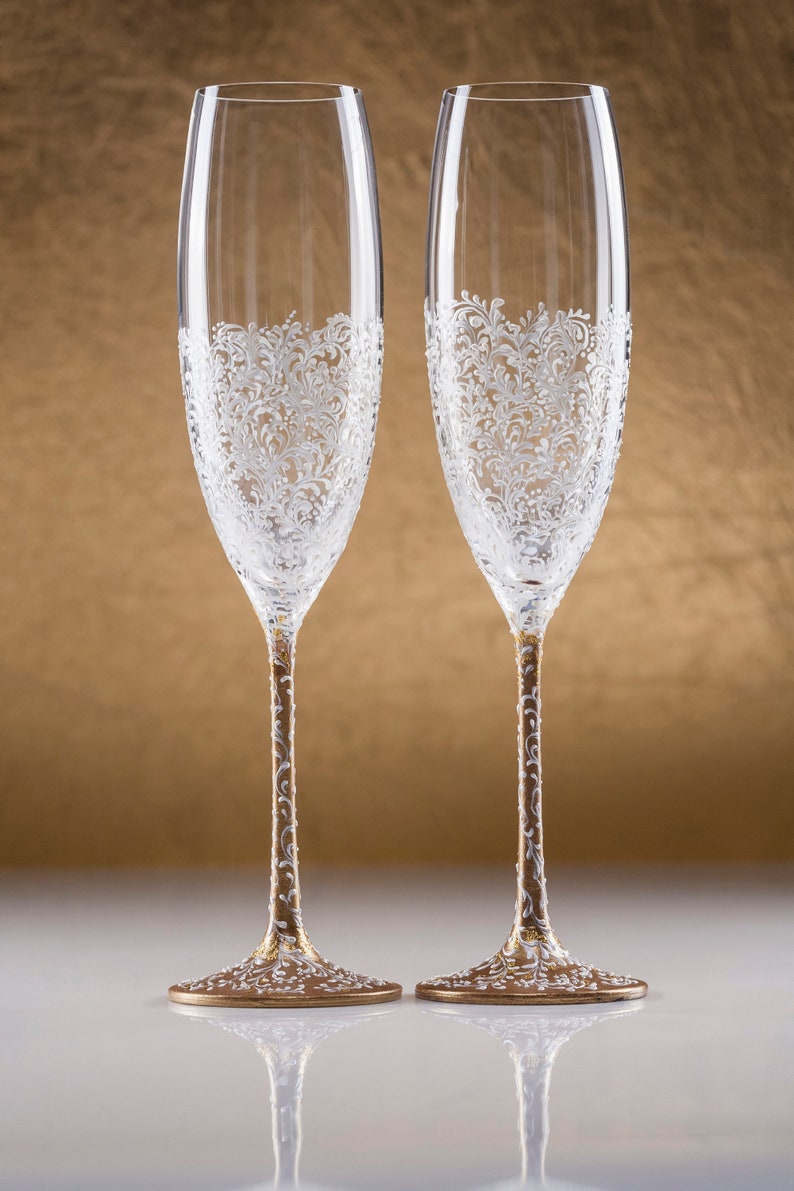Personalized White Gold Wedding Flutes With Engraving Wedding | Etsy