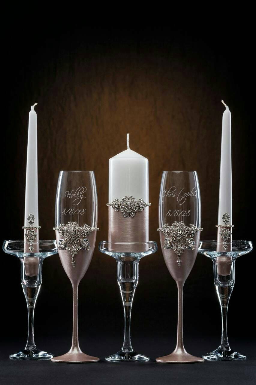 Beige Wedding Candles Unity Candle Set Vintage Wedding Modern | Etsy