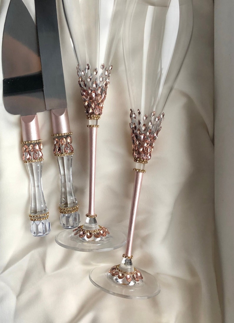 Rose Gold Wedding Flutes & Rose Gold Cake Server and Knife - Etsy