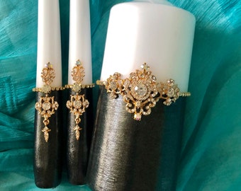 Black Red Wedding Candles Black Unity Candle Set Gothic - Etsy