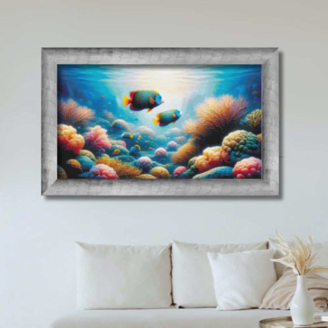 MAX COLOR Coral Reef Tropical Fish Cross Stitch Pattern 18x36 on 14ct ...