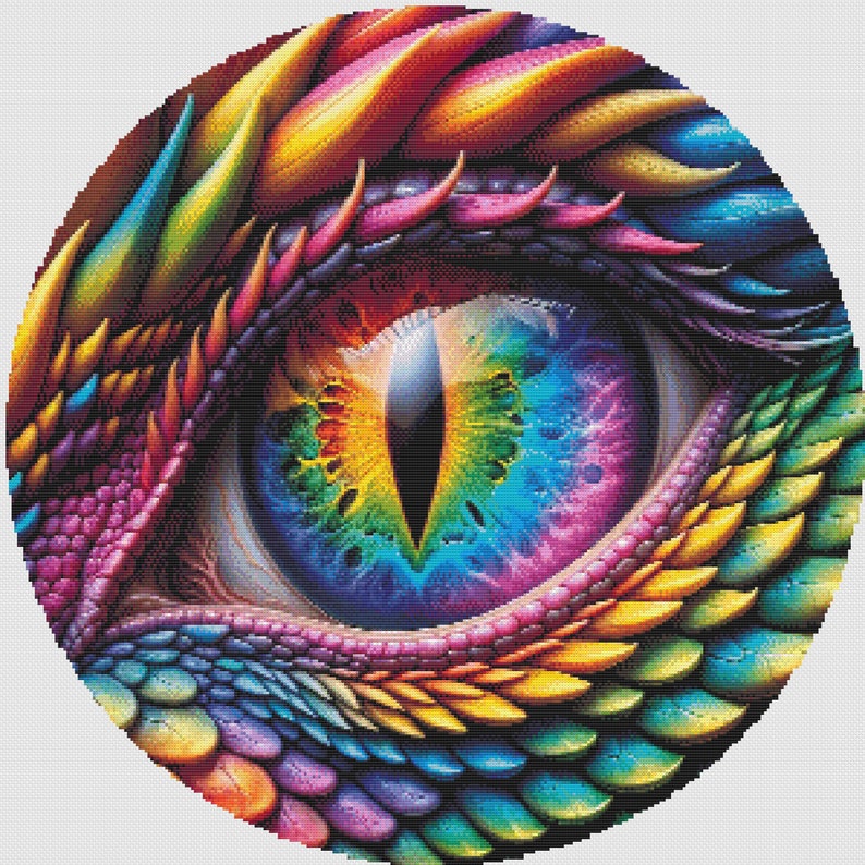Rainbow Dragon Eye Cross Stitch Pattern | 12" Hoop on 25ct - Etsy