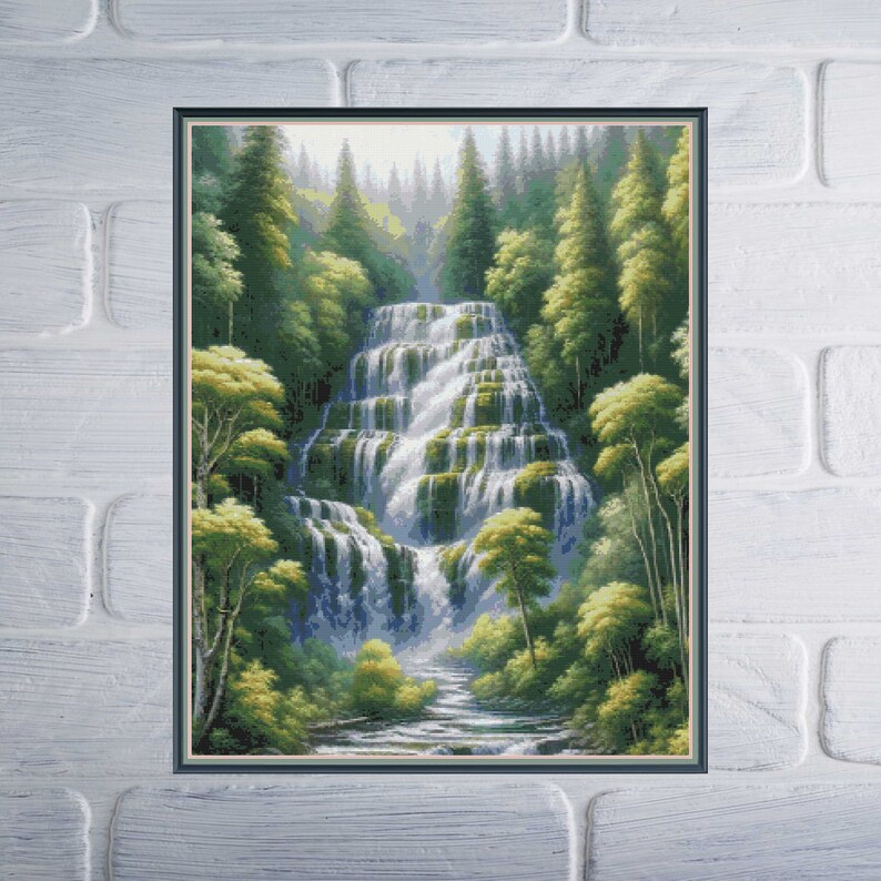 Forest Waterfall Cross Stitch Pattern Forestry 11x14 on 25ct & 18ct - Etsy