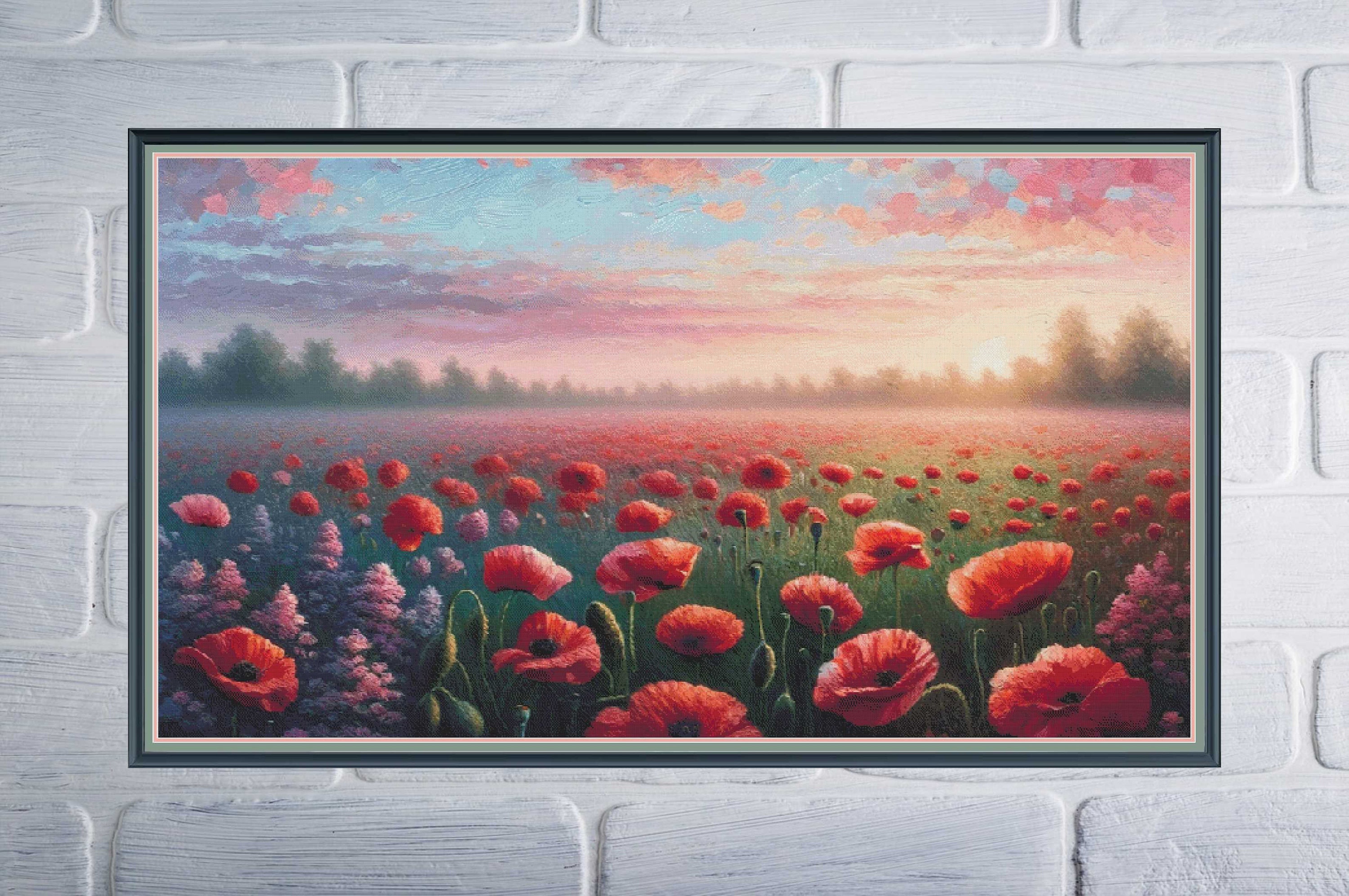 MAX COLOR Poppy Landscape Cross Stitch Pattern Poppies: 18x36 on 25ct ...