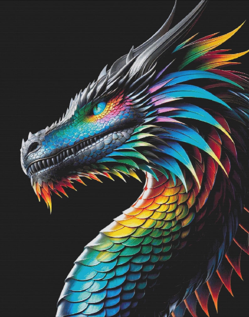 MAX COLOR Rainbow Dragon Cross Stitch Pattern | 22x28" on 25ct & 18ct ...