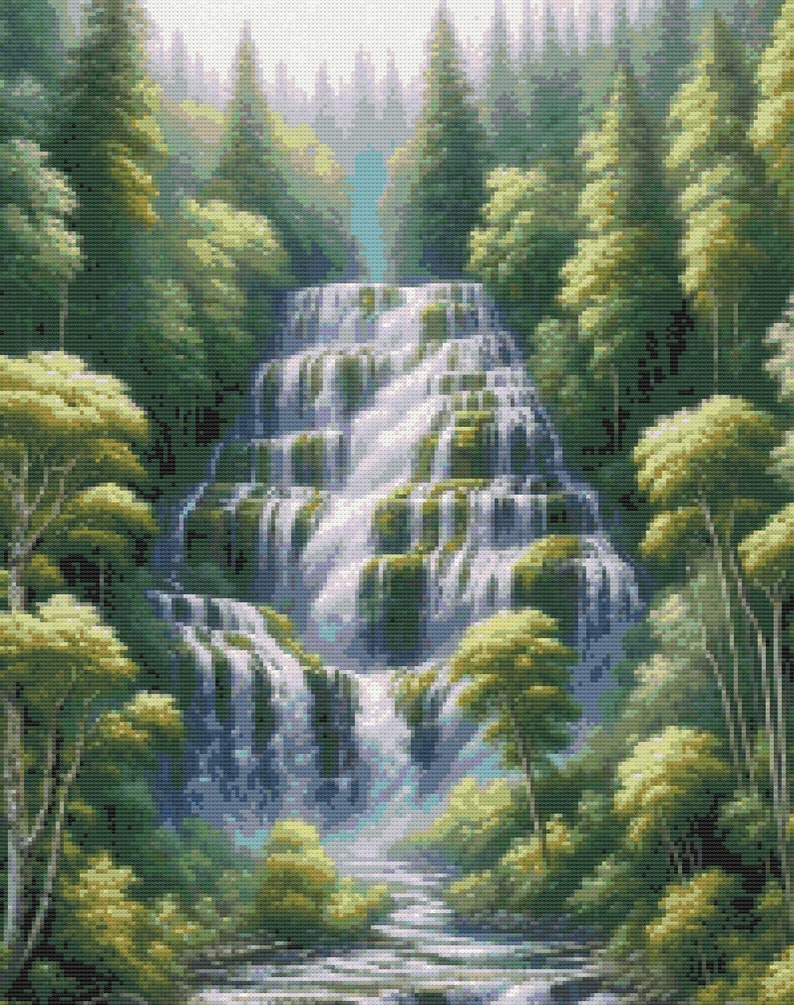 Forest Waterfall Cross Stitch Pattern Forestry 11x14 on 25ct & 18ct - Etsy