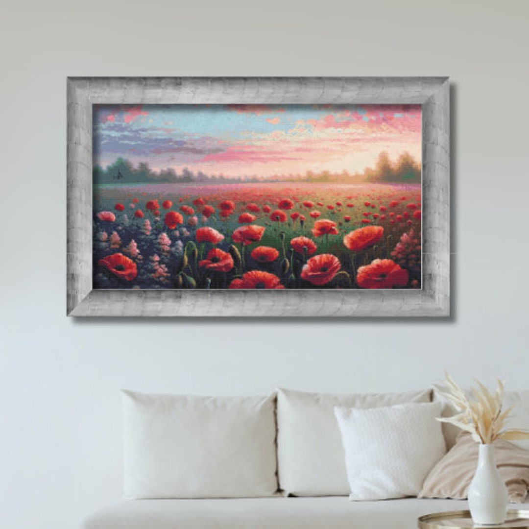 Poppy Landscape Cross Stitch Pattern Poppies: 18x36 on 18ct - Etsy