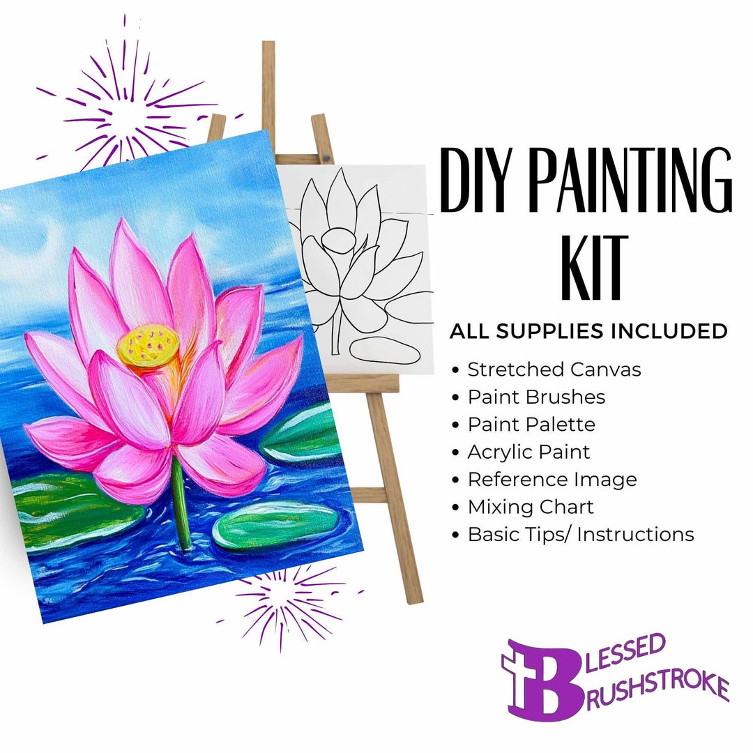 DIY Lotus Flower Painting Kit Gift for Her - Complete Art Supplies for ...