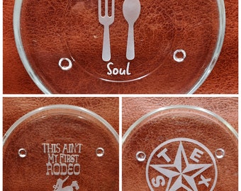 Etched Glass Spoon Rest/coin Tray With Monogram | Etsy