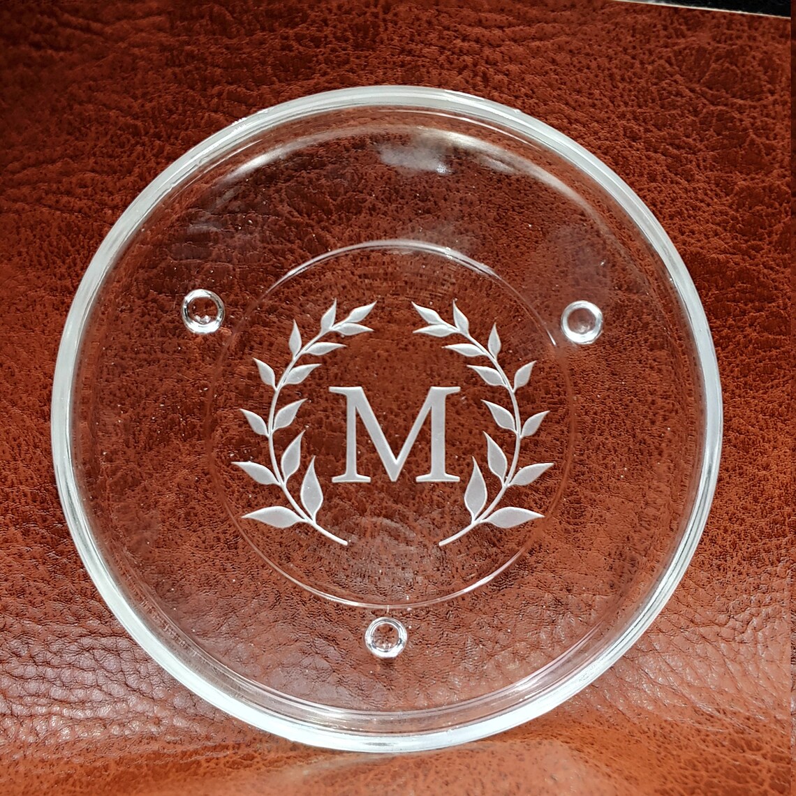 Etched Glass Spoon Rest/coin Tray With Monogram - Etsy