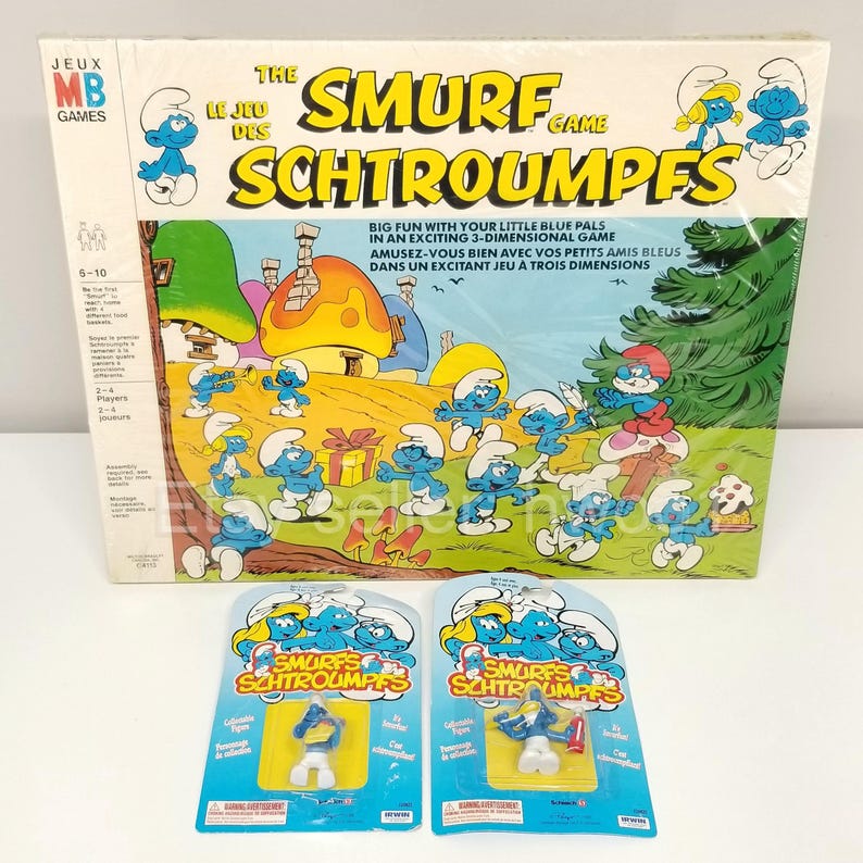 NEW the Smurf Board Game 1981 + Vintage Schleich 1995 Figures: W ...