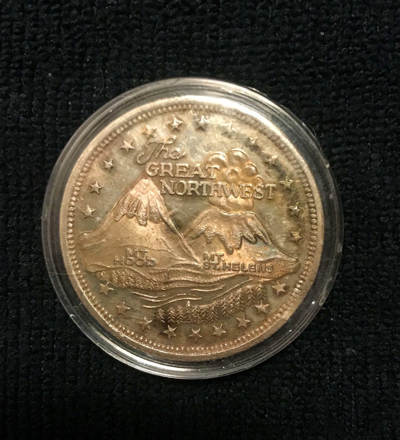 Vintage 1 Oz Silver Coin Featuring the Great Northwest Mt. Hood and Mt ...