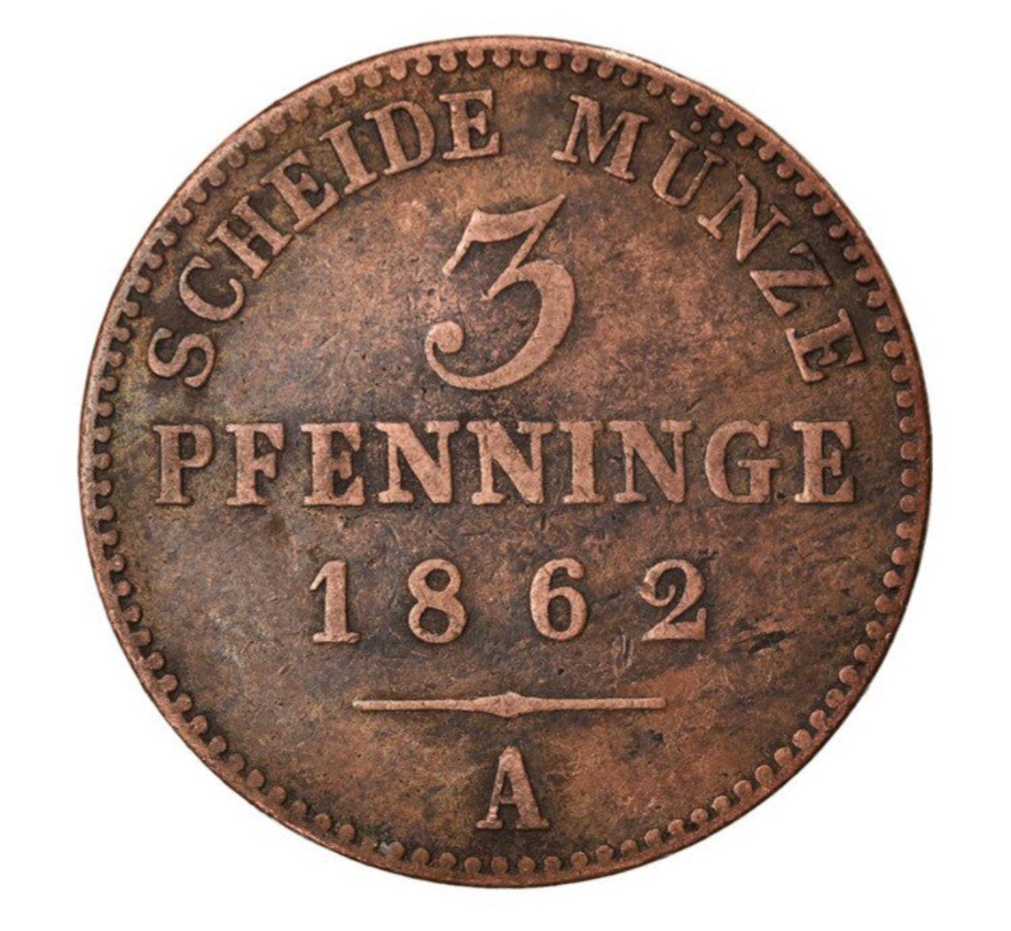 1862 Wilhelm I 3 Pfennig Coin, Prussia, German States, Berlin - Etsy