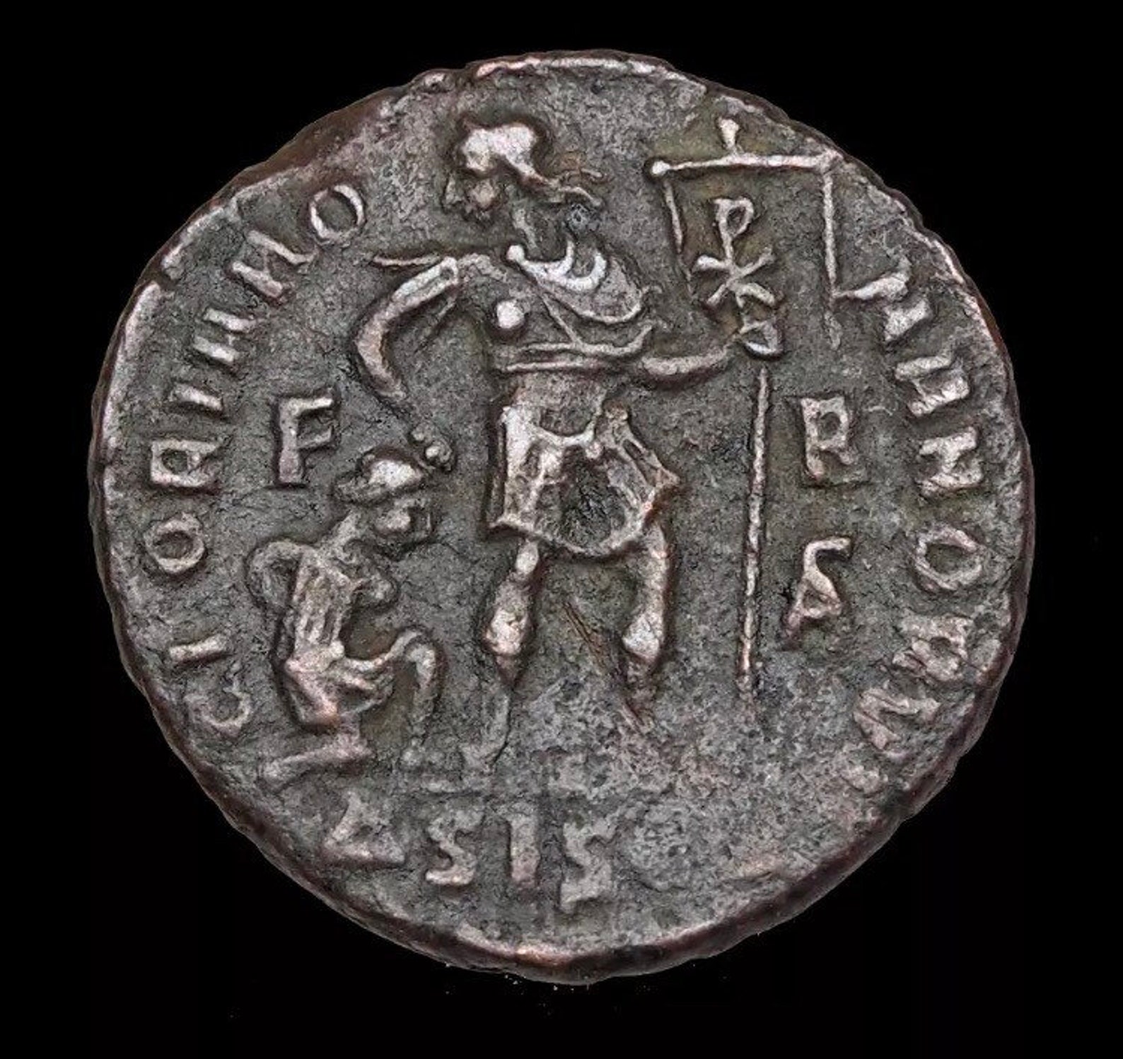 367-83 AD, Gratian, Roman Coin, AE3, GLORIA ROMANORVM, Emperor Dragging ...