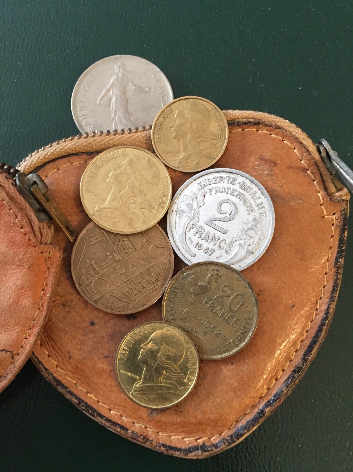 2 Charming Vintage French Heart Shaped Coin Purses One Stamped reims ...