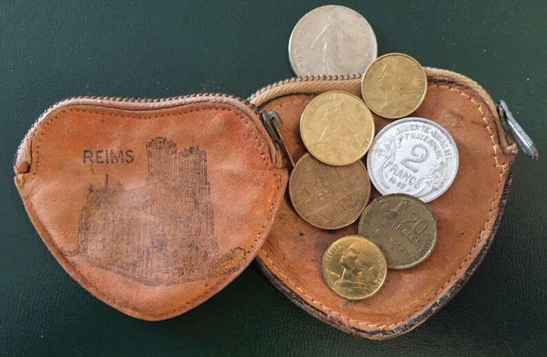 2 Charming Vintage French Heart Shaped Coin Purses One Stamped reims ...