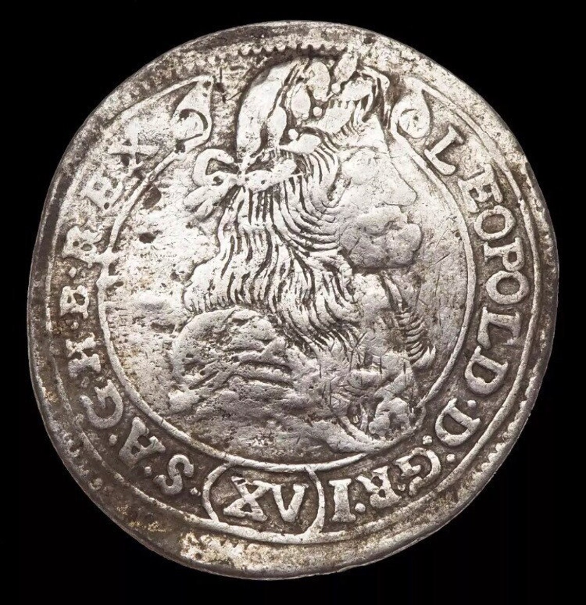1679 Leopold 1st 15 Kreuzer, Silver Coin, Hungary, Famous Habsburg Jaw ...